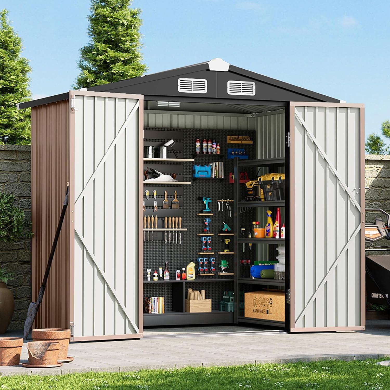 6x4 FT Outdoor Storage Shed, Metal Garden Tool Shed with Sloping Roof ...
