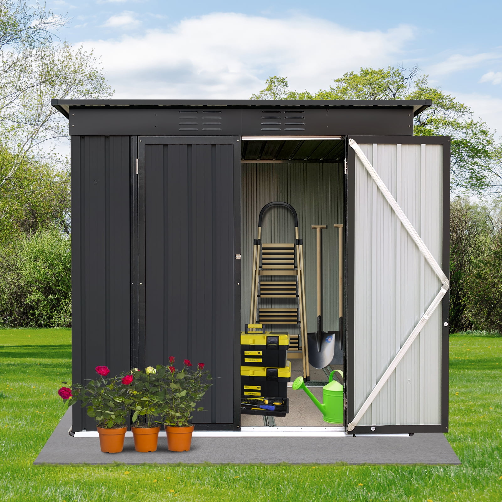 6x4 FT Outdoor Storage Shed, Metal Tool Sheds Heavy Duty Storage House ...