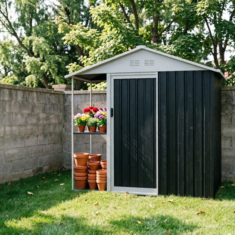 6x4 FT Outdoor Storage Shed with Rack, Bike Tool Storeroom with Vent ...