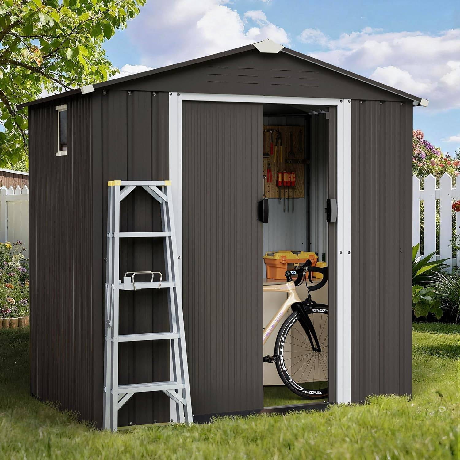6x4 FT Outdoor Storage Shed with Window, Lockable Waterproof Tool Shed ...
