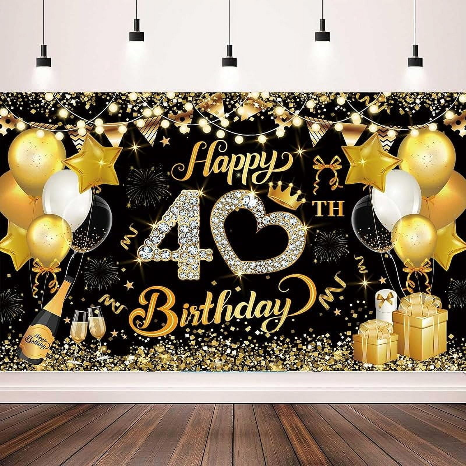 6x4FT 40th Happy Birthday Backdrop Happy Birthday Banner, Glitter Black ...