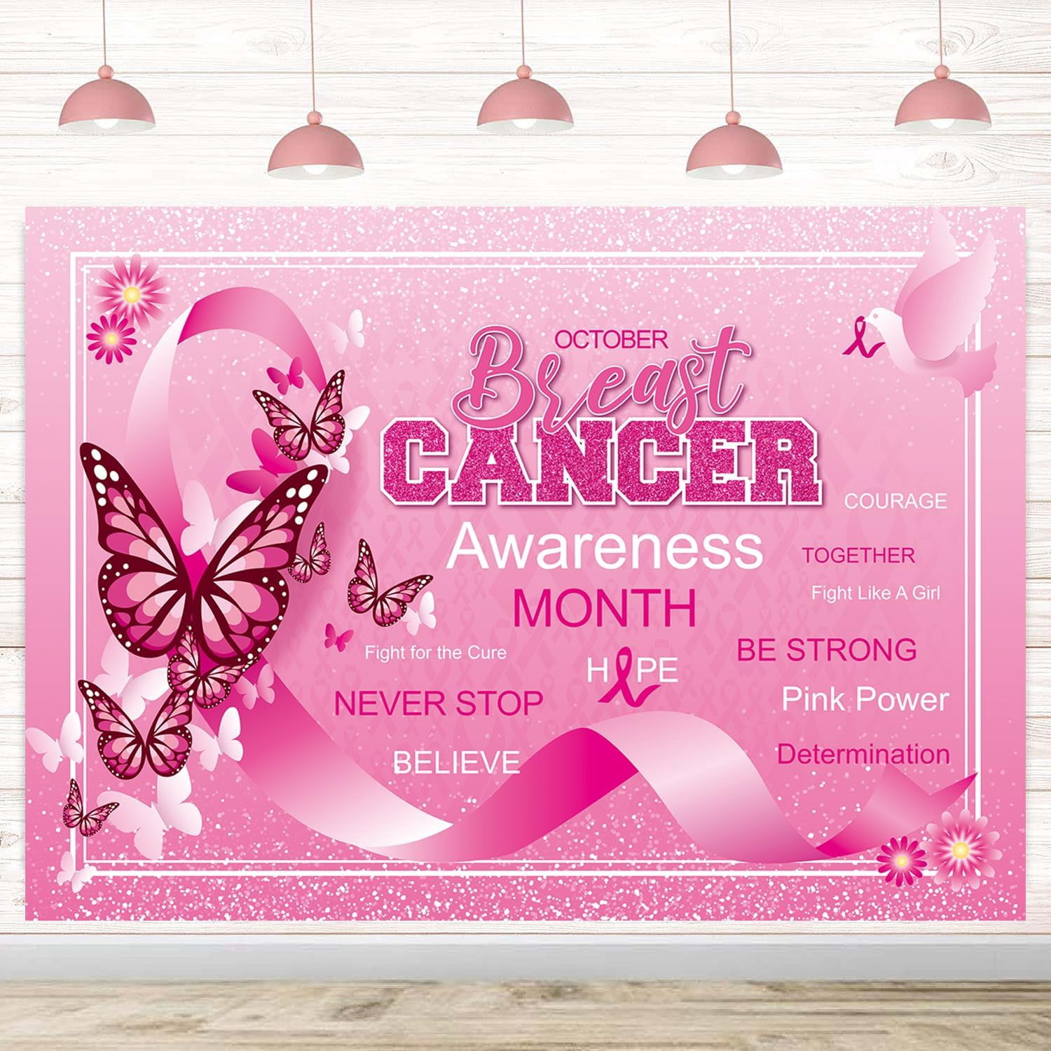 6x4FT Breast Cancer Awareness Party Backdrop Pink Ribbon Balloon ...
