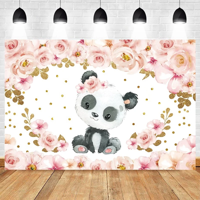 6x4FT Cute Panda 1st Birthday Backdrops For Photography Bamboo Flower ...