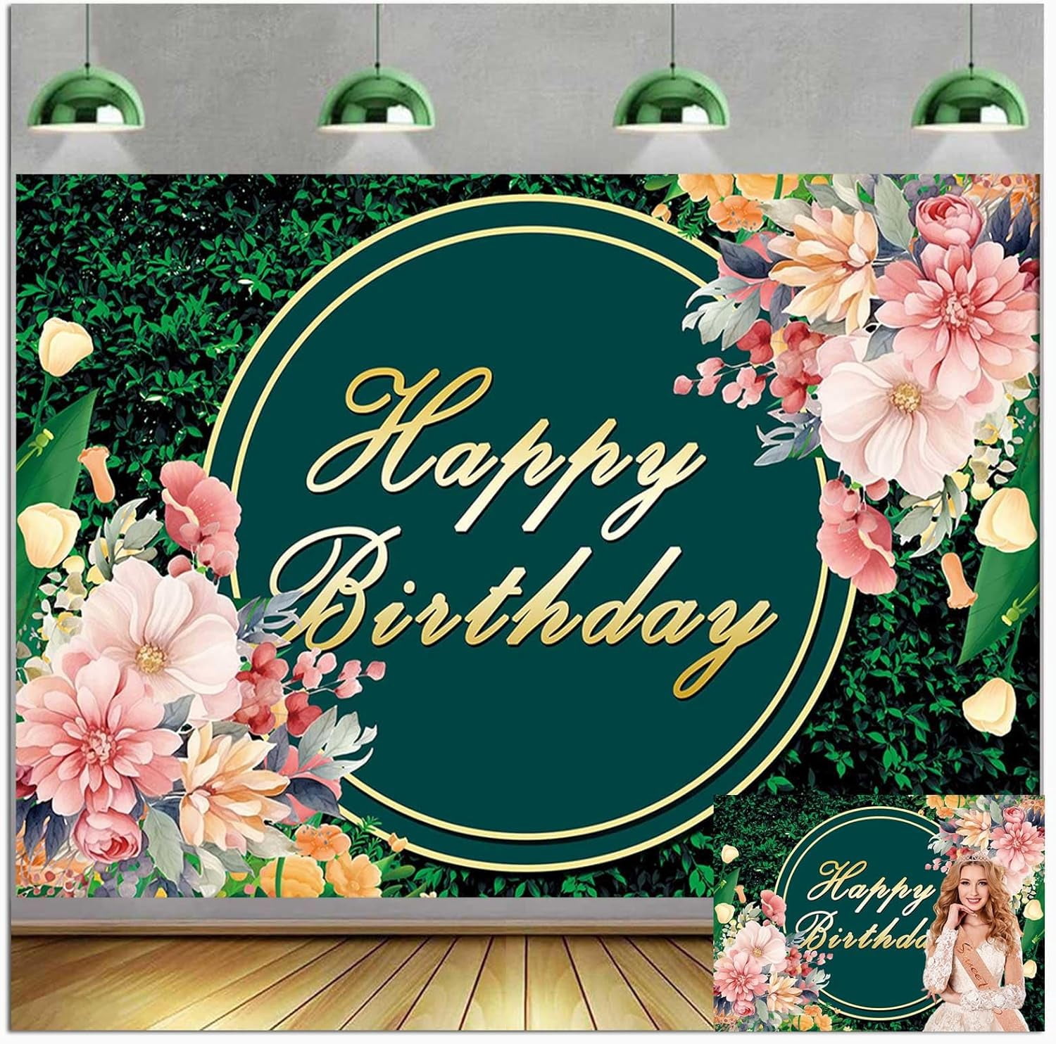 6x4FT Greenery Happy Birthday Backdrop Green Leaves Flowers Birthday ...