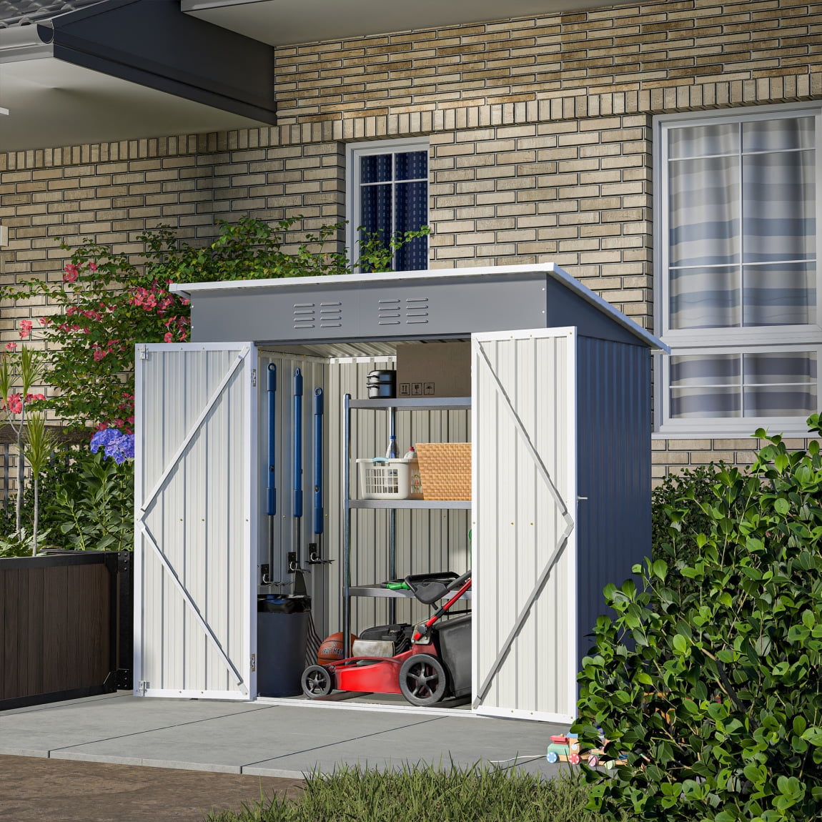 6x4FT Outdoor Steel Storage Shed, Utility Garden Shed with 4 Air Vents ...