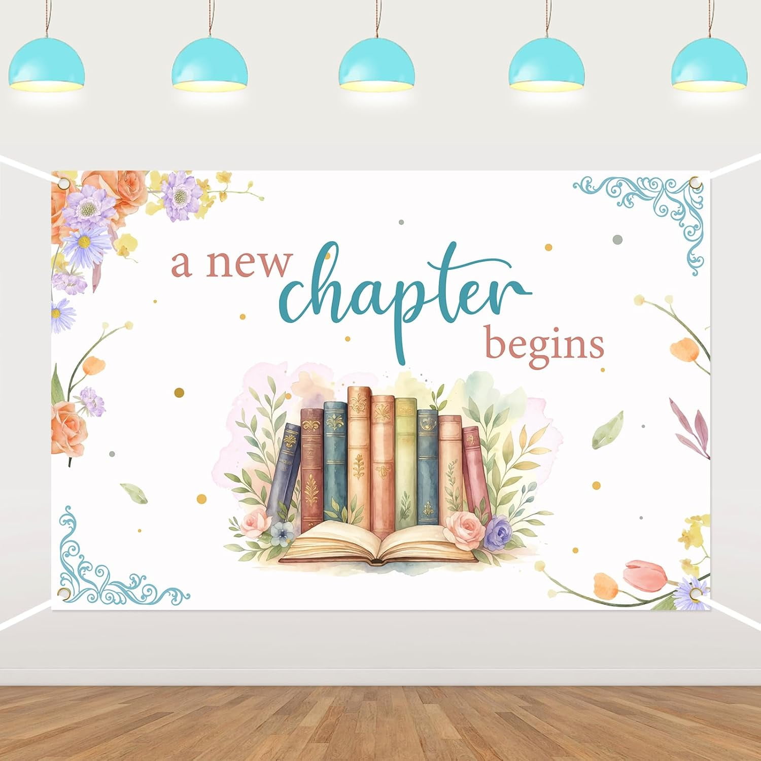 6x4FT Watercolor Floral Books Baby Shower Backdrop A New Chapter Begins ...
