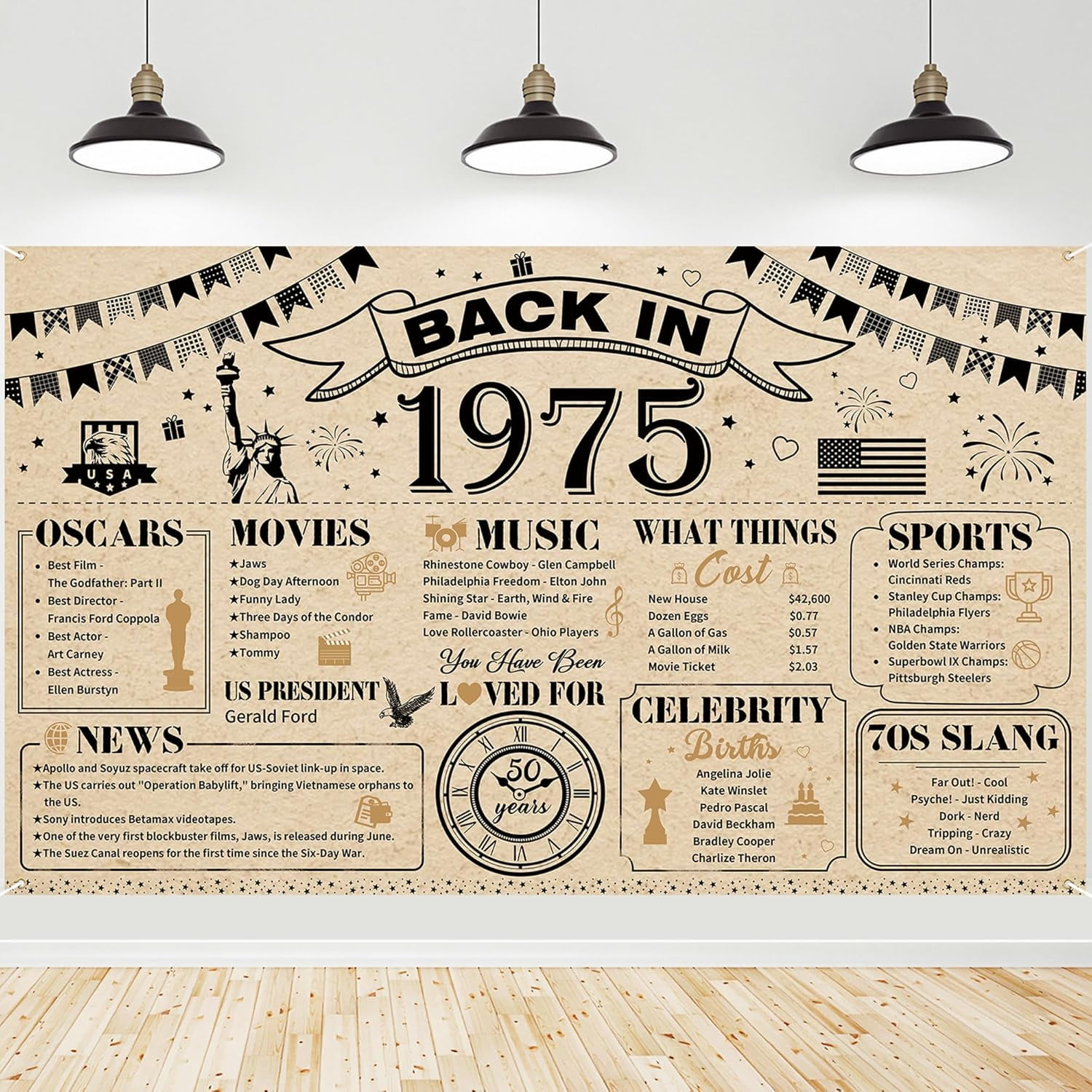 6x4Ft 50th Birthday Decorations Banner, Vintage Back In 1975 Birthday ...
