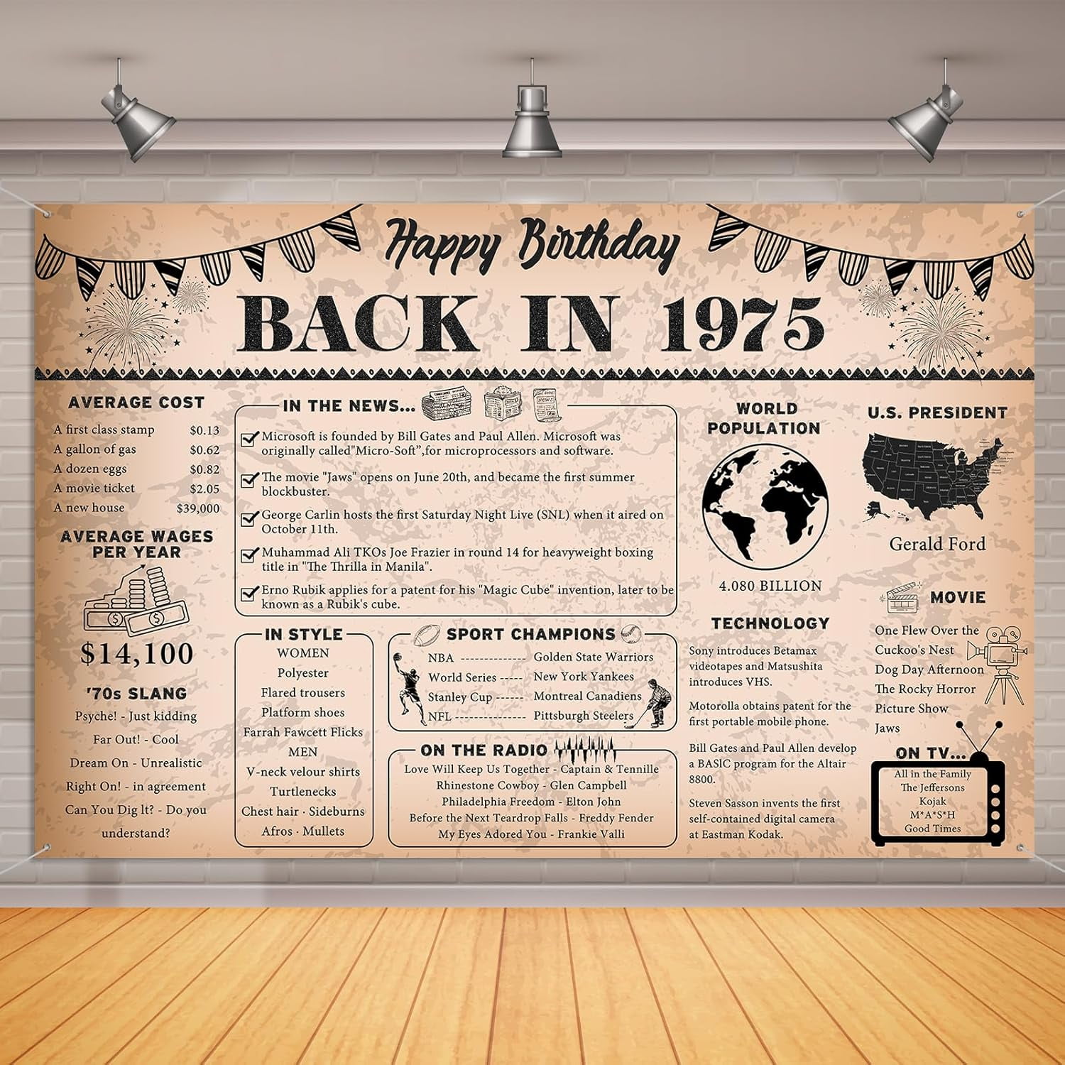 6x4Ft 50th Birthday Decorations Vintage Back in 1975 Backdrop Banner ...