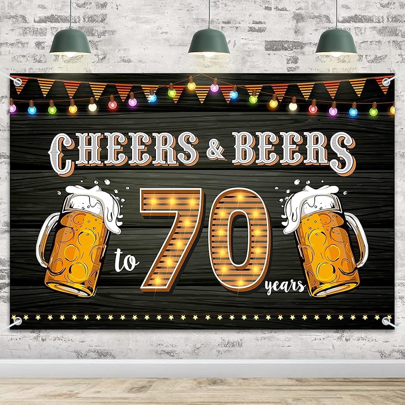 6x4Ft 70th Birthday Anniversary Banner Backdrop Cheers and Beers to 70 ...