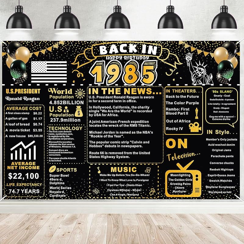 6x4Ft Back In 1985 Gold and Black 40th Birthday Decorations Happy 40th ...