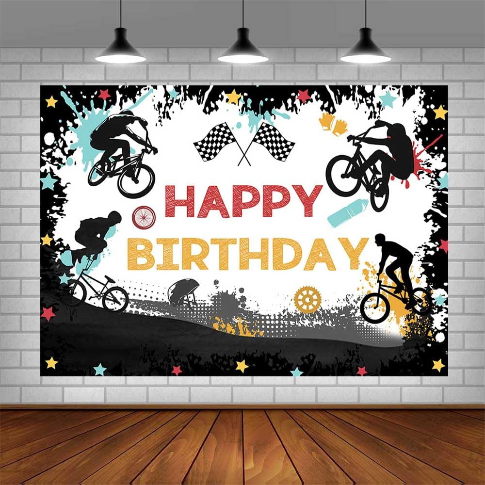 6x4Ft Bicycle Birthday Backdrop Bicycle Party Theme Birthday Banner ...