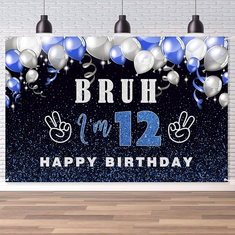 6x4Ft Blue and Black Bruh Happy 12nd Birthday Backdrop Bruh It's My ...