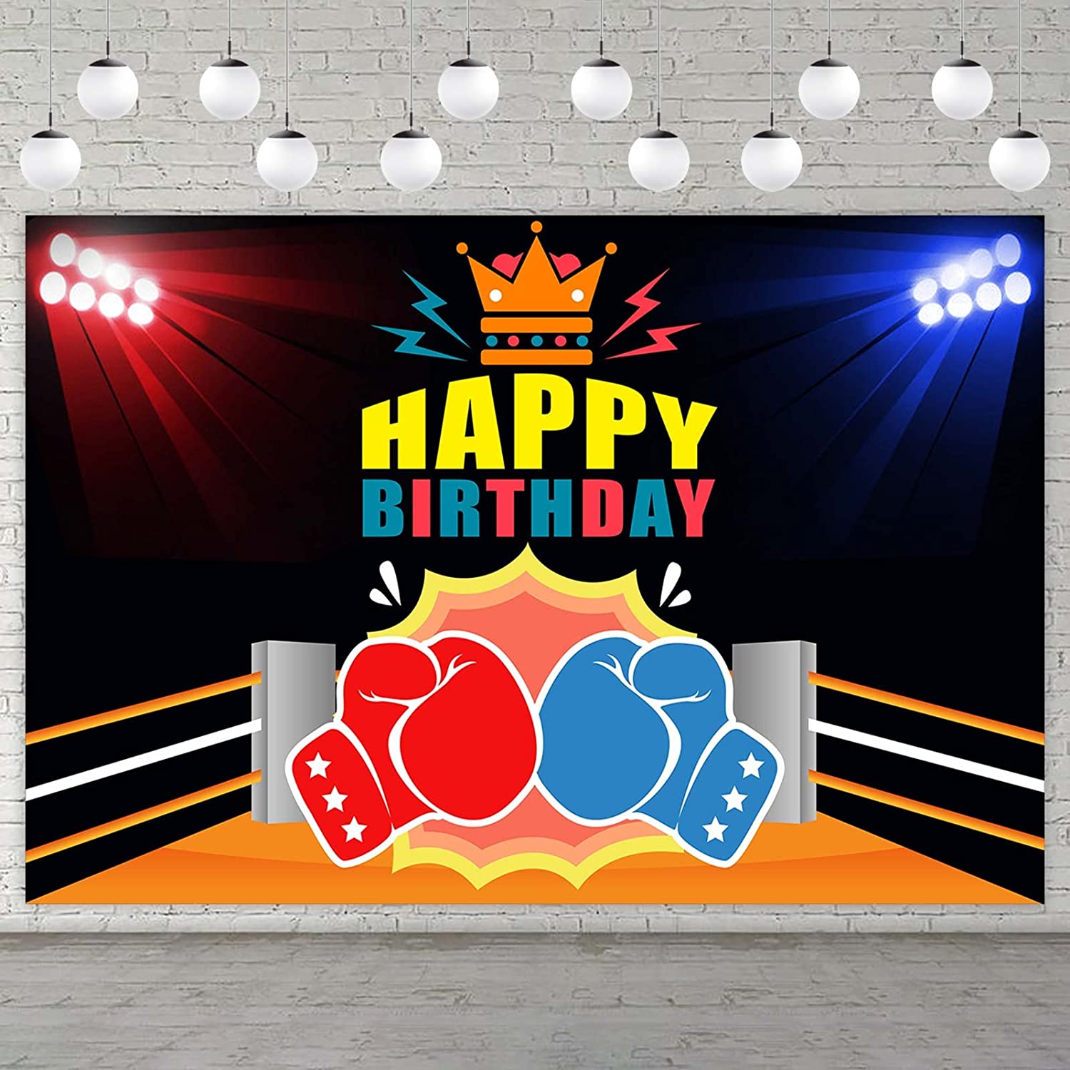 6x4Ft Boxing Happy Birthday Banner Backdrop Boxing Glove Boxing Match ...