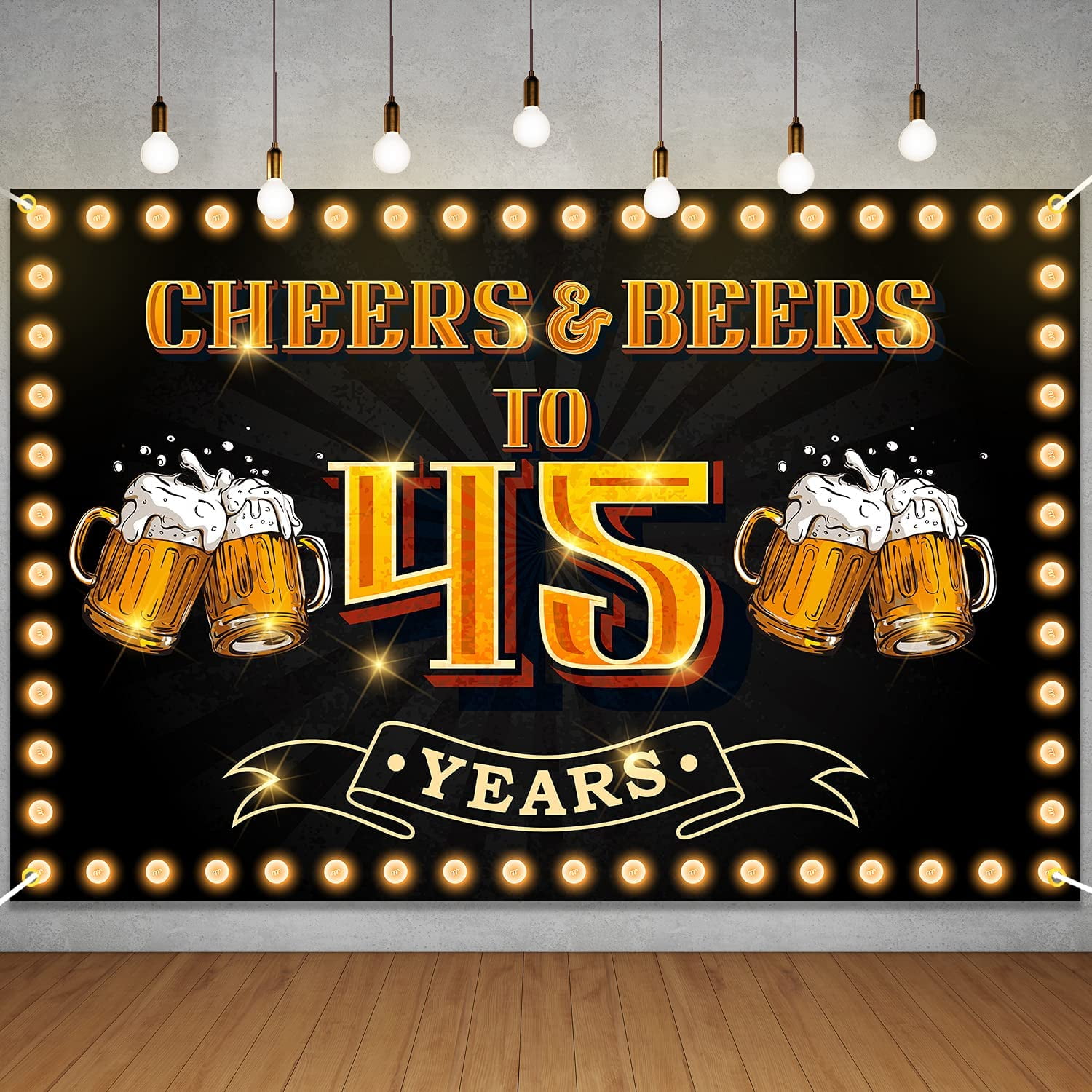 6x4Ft Cheers and Beers to 45 years Banner Backdrop Happy 45th Birthday ...