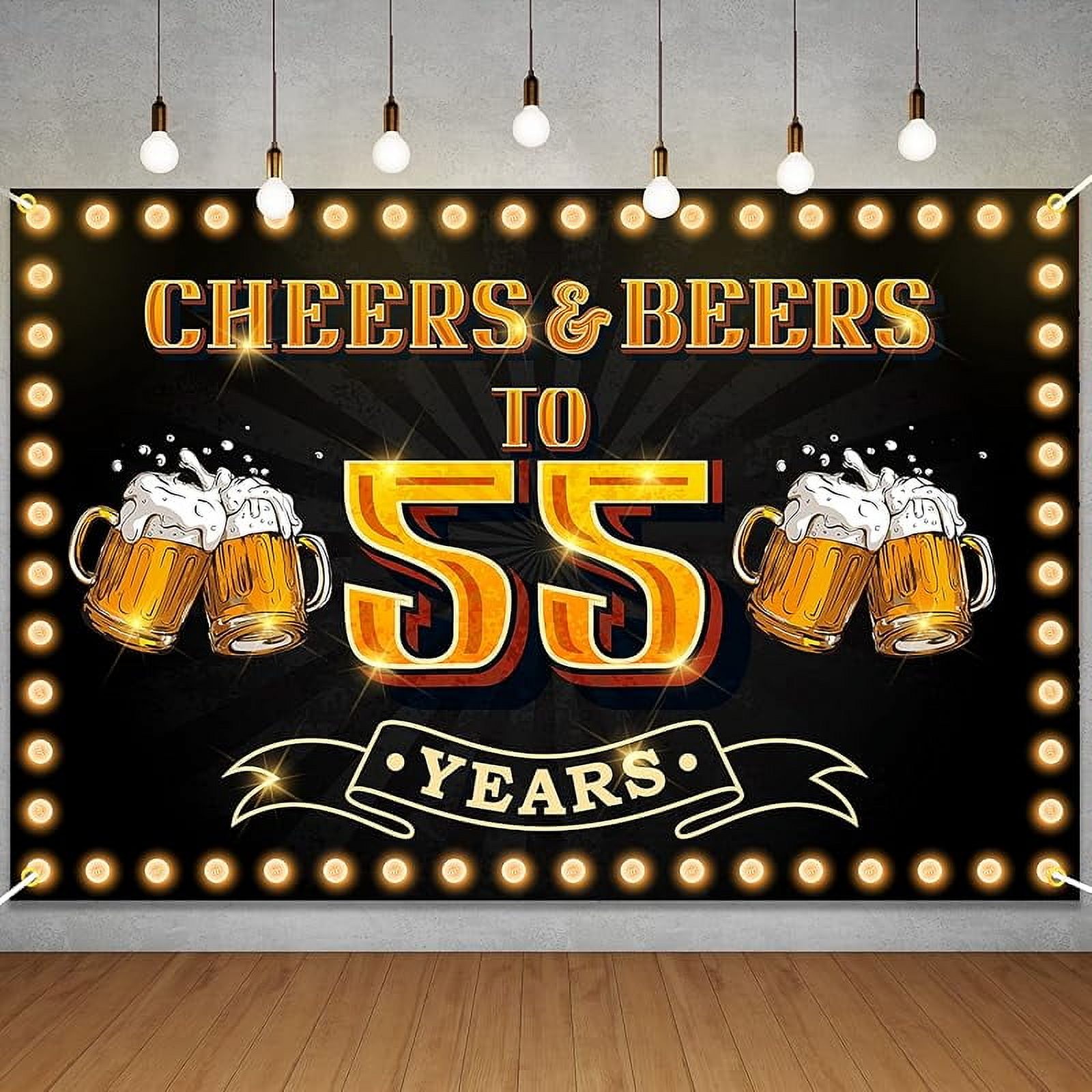 6x4Ft Cheers and Beers to 55 years Banner Backdrop Happy 55th Birthday ...