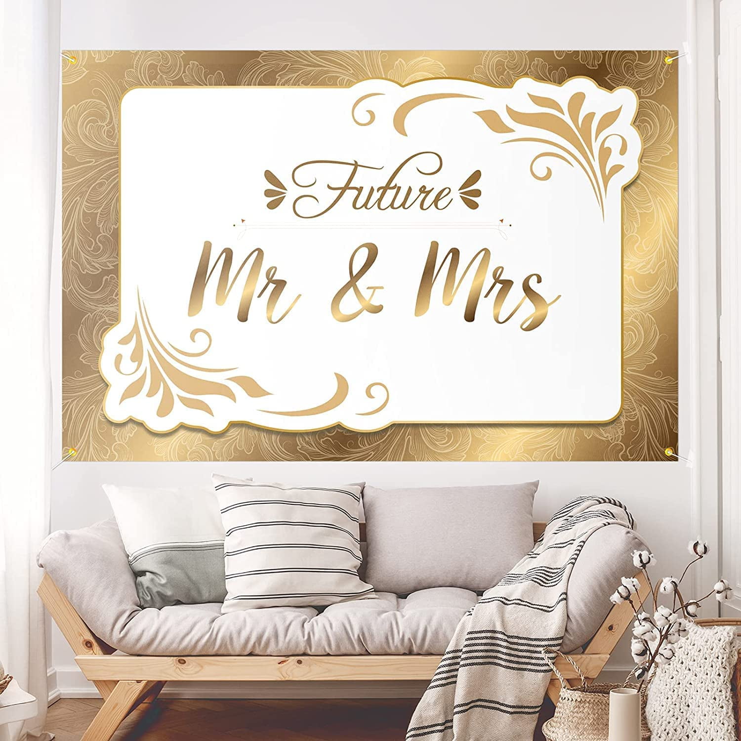 6x4Ft Future Mr & Mrs Backdrop Banner Golden Engagement Bridal Shower ...
