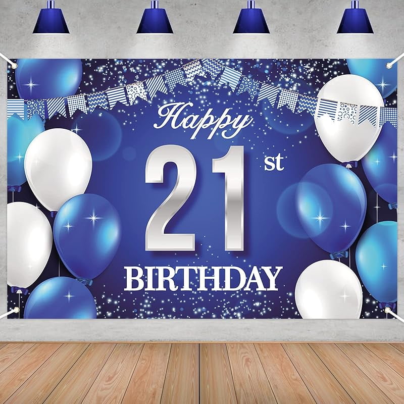 6x4Ft Happy 21st Birthday Party Decorations Banner Blue and Silver ...
