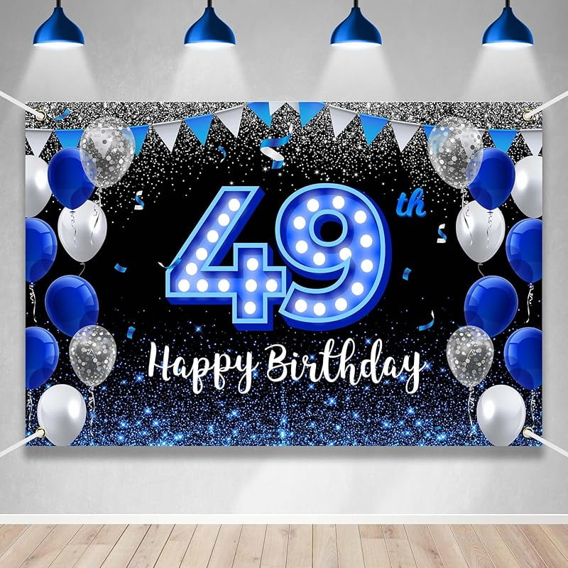 6x4Ft Happy 49th Birthday Backdrop Banner Blue Black Theme Background ...