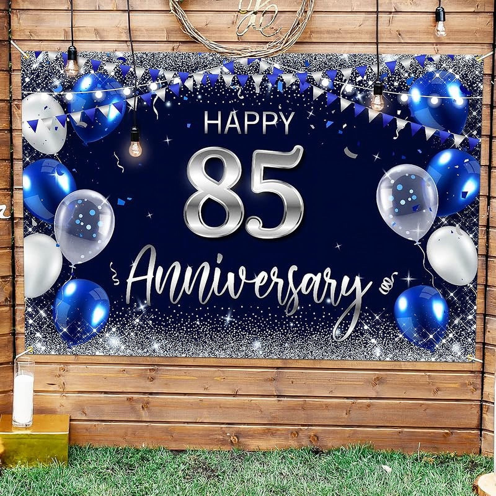 6x4Ft Happy 85th Anniversary Backdrop Banner Decor Navy Blue Silver ...