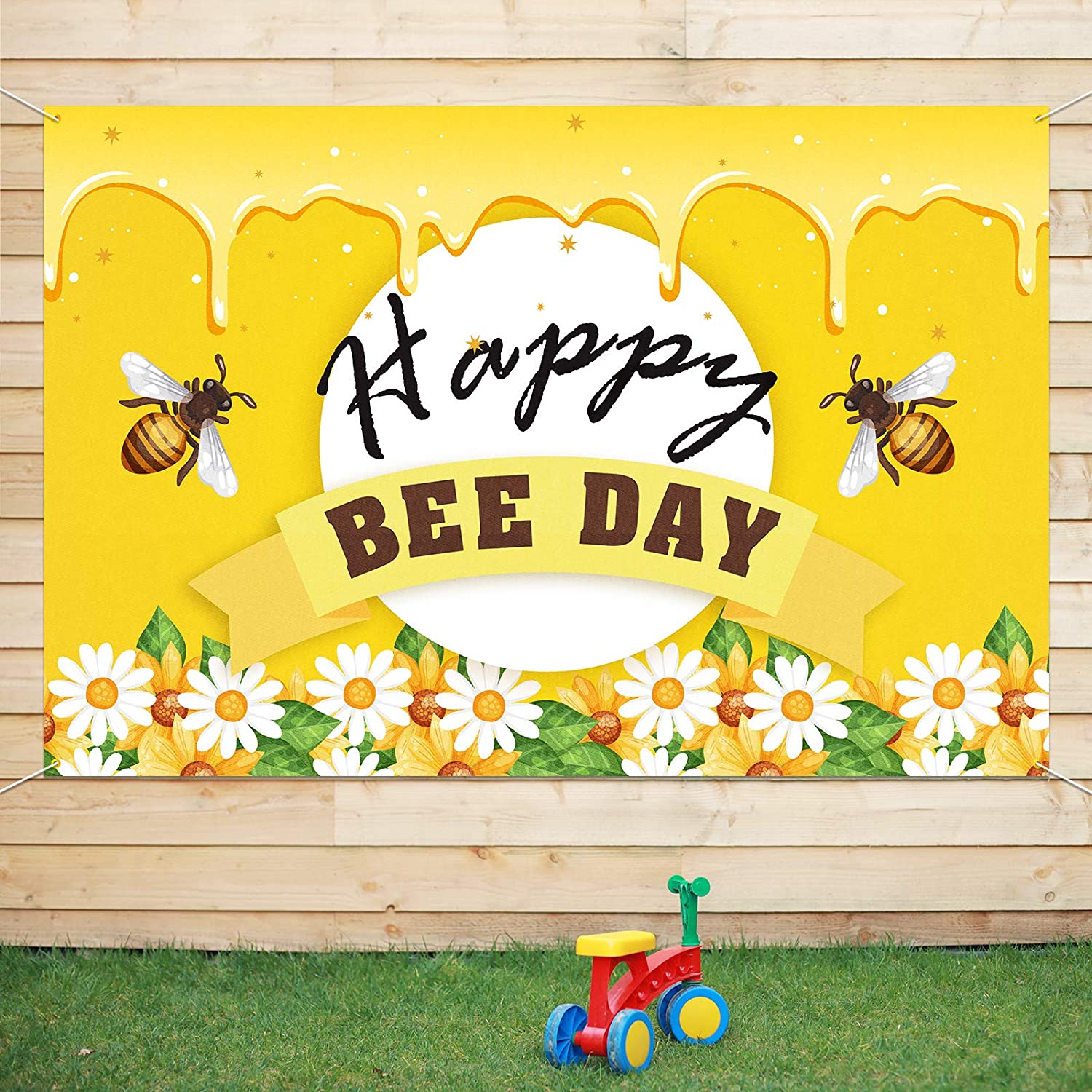 6x4Ft Happy Bee Day Backdrop Banner Background Bee Birthday Decorations ...