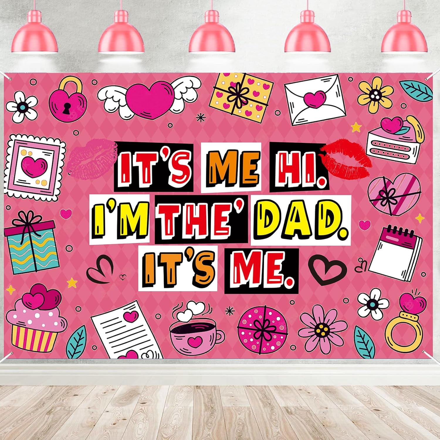 6x4Ft It's me Hi I'm The Dad Banner Backdrop Pink Decorations for Happy ...