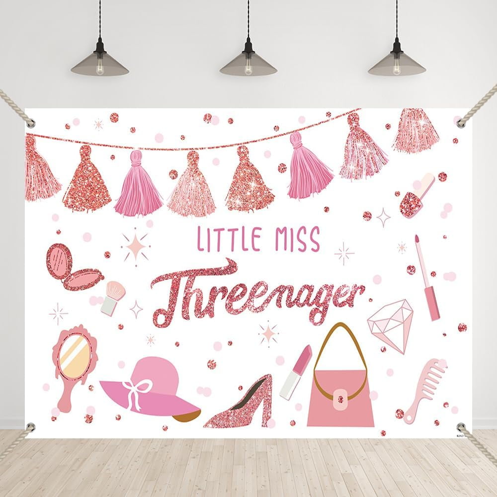 6x4Ft Little Miss Threenager Backdrop for Girls Makeup Theme 3rd ...