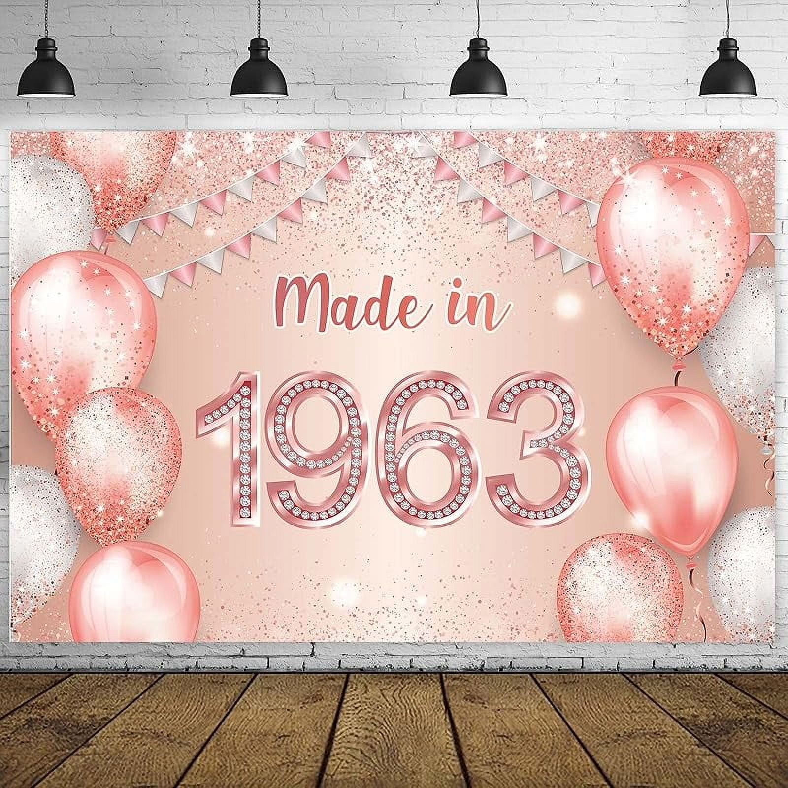 6x4Ft Made in 1963 Rose Gold Happy 60th Birthday Banner Cheers to 60 Years Old Backdrop Balloon ...