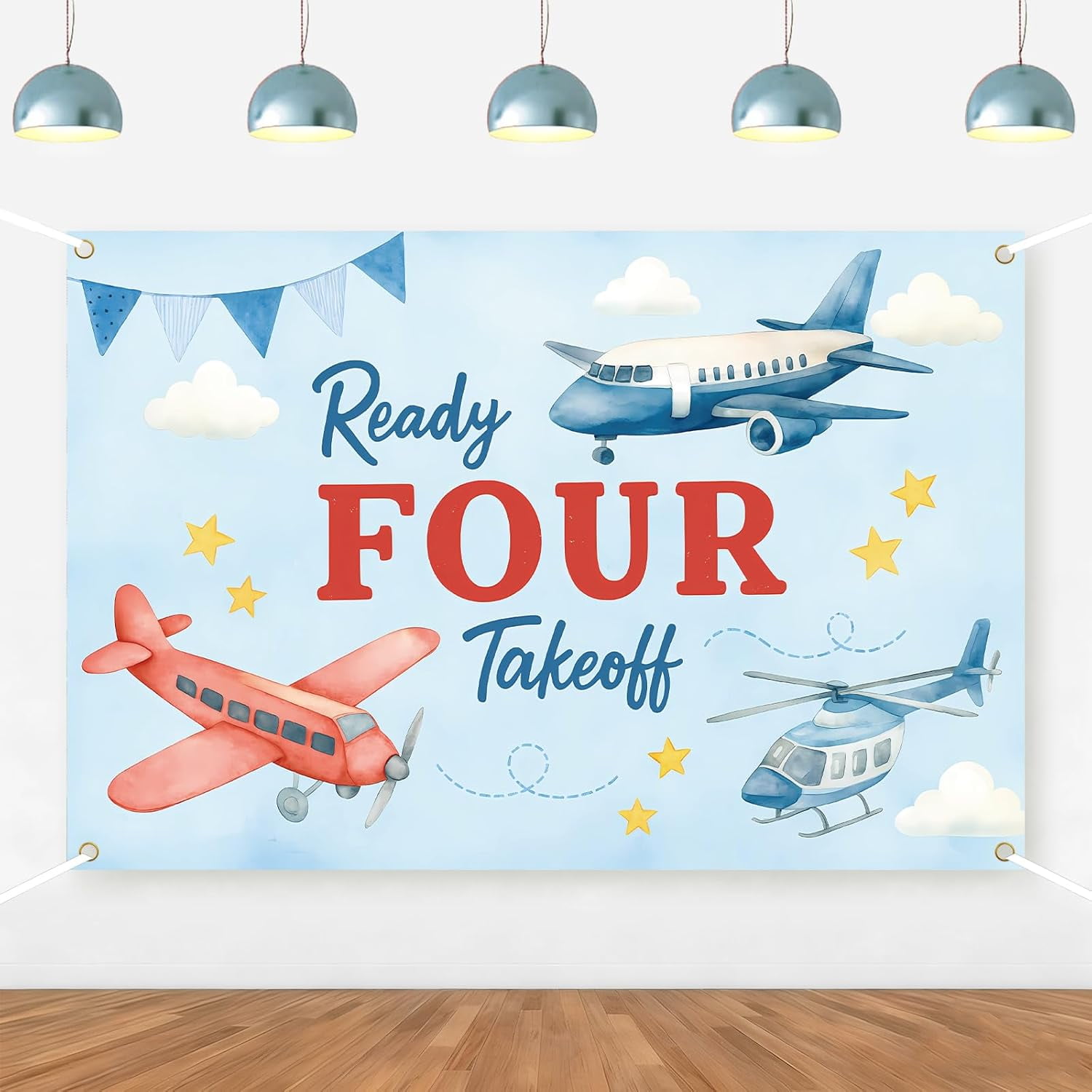 6x4Ft Ready Four Take Off Backdrop Airplane 4th Birthday Background for ...