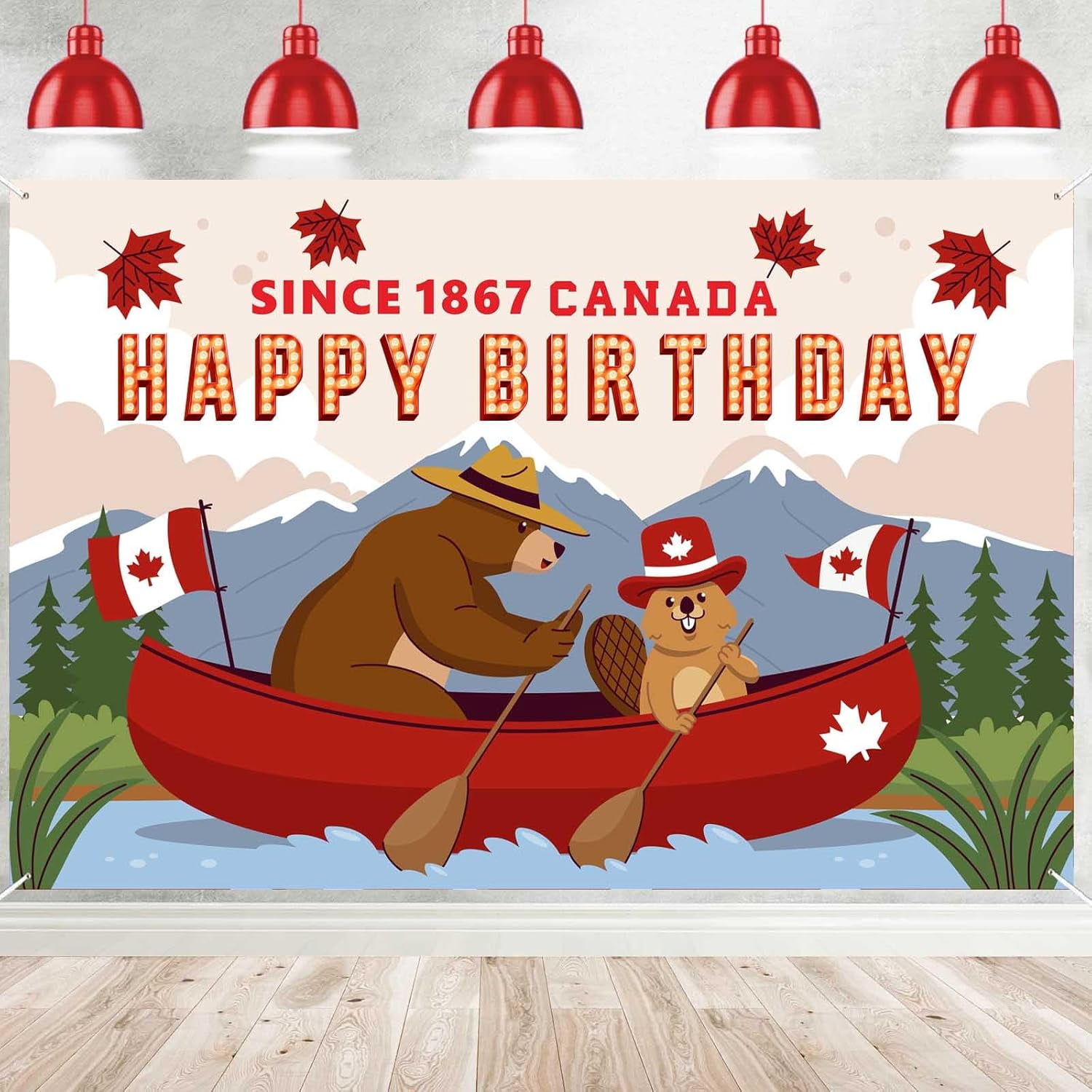6x4Ft Since 1867 Canada Happy Birthday Banner Backdrop Beaver Maple ...