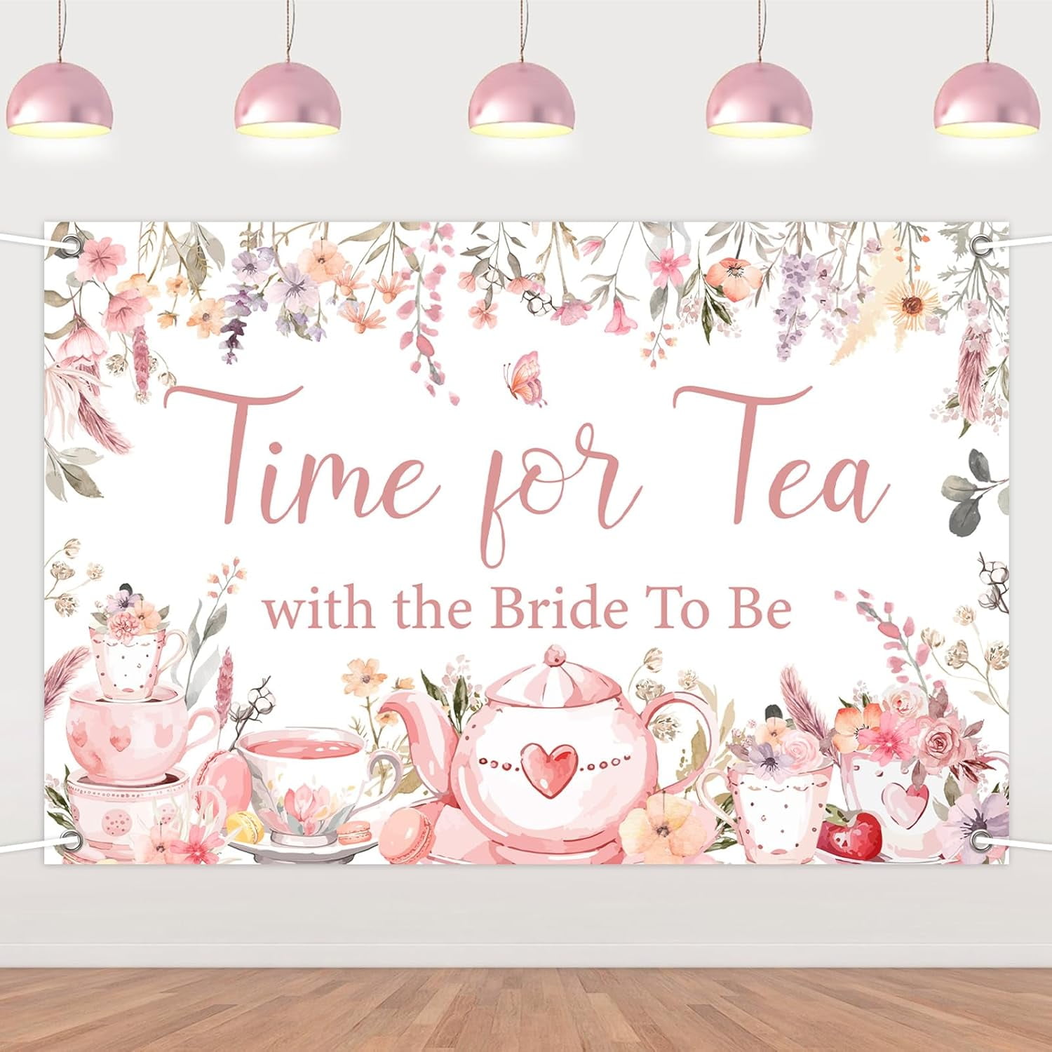 6x4Ft Time for Tea Bridal Shower Decorations Pink Time for Tea with The ...