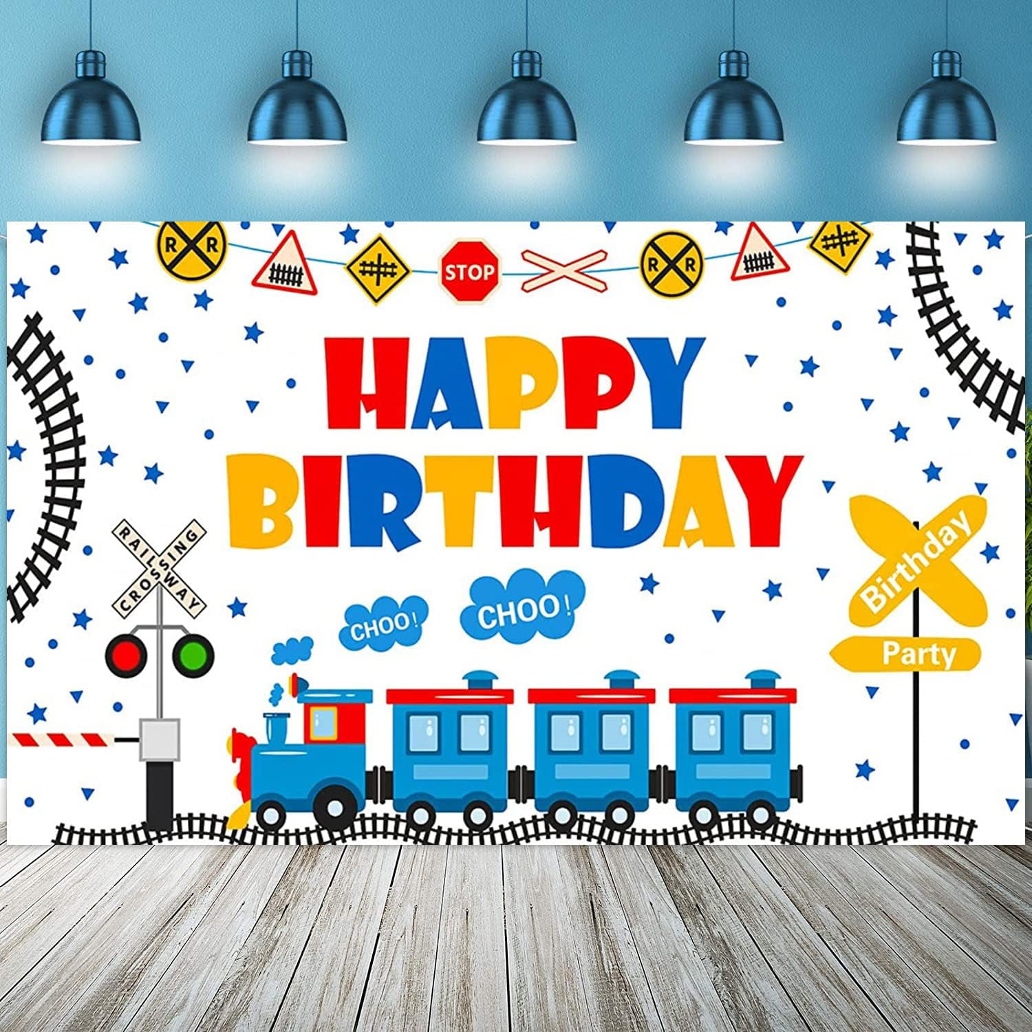 6x4Ft Train Theme Happy Birthday Backdrop Train Birthday Party Boys ...