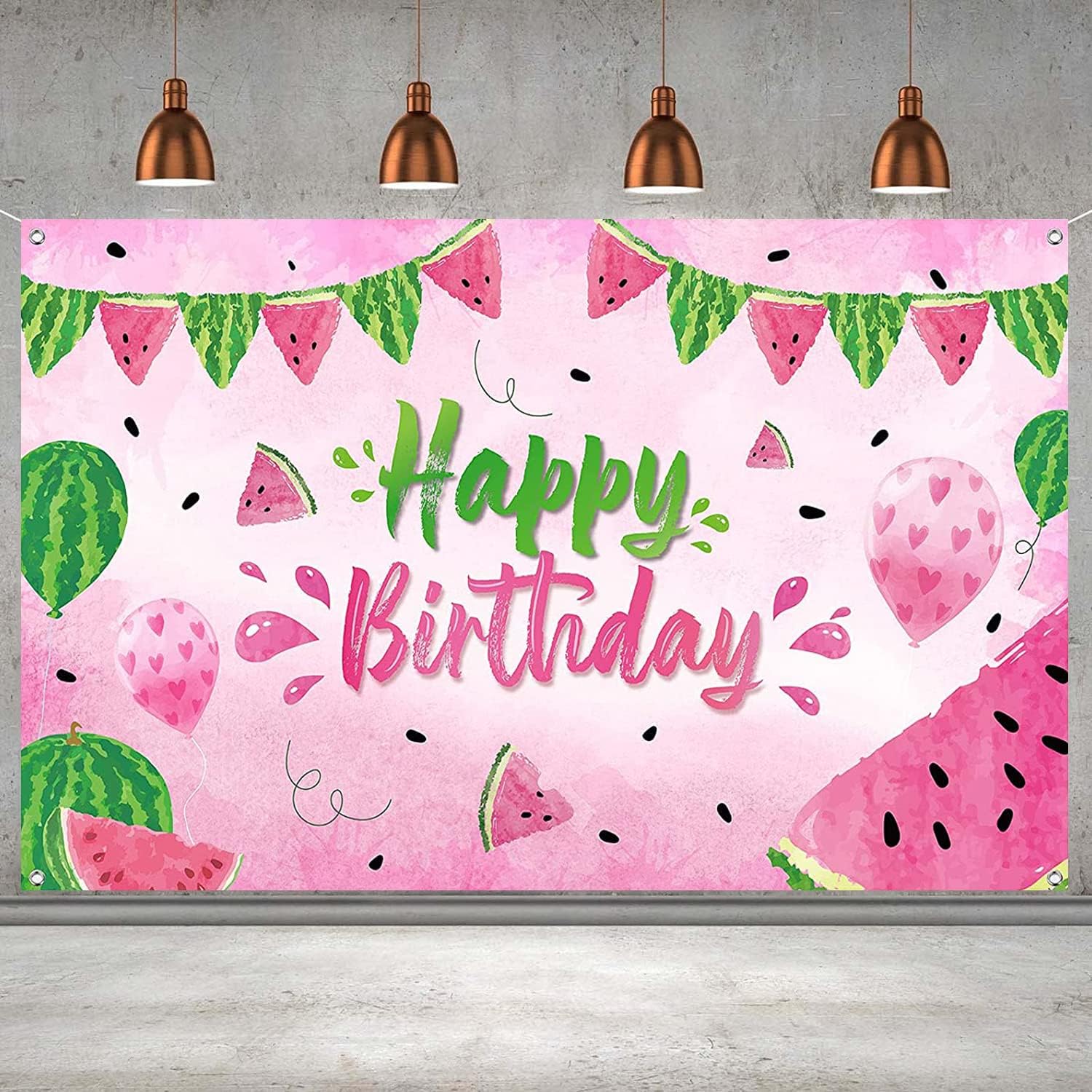 6x4Ft Watermelon Happy Birthday Banner Watermelon Birthday Backdrop for ...