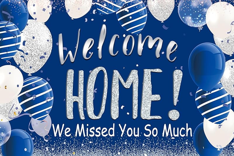 6x4Ft Welcome Home Banner Backdrop, Blue Silver Welcome Home Backdrop ...