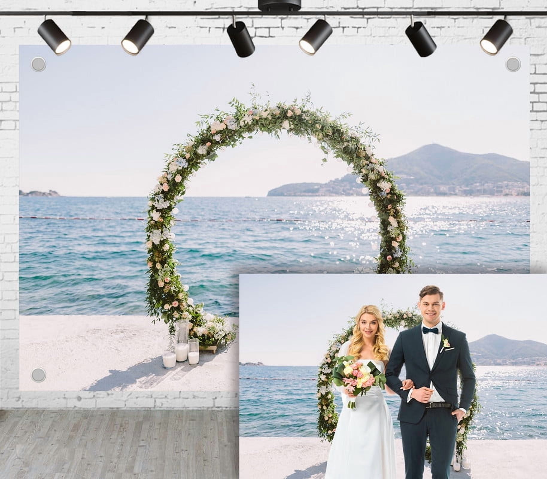 6x4ft Beach Wedding Photoshoot Backdrop Floral Arch Sea Island ...