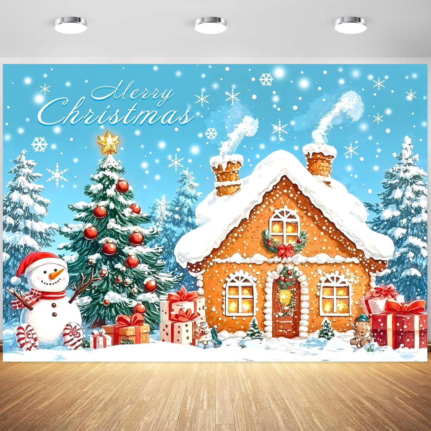 6x4ft Gingerbread Christmas Decorations Backdrop Snowman Snow ...