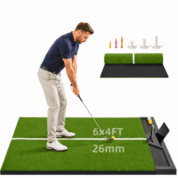 6x4ft Golf Hitting Mat, Heavy Duty Golf Practice Mat with Ball Tray ...