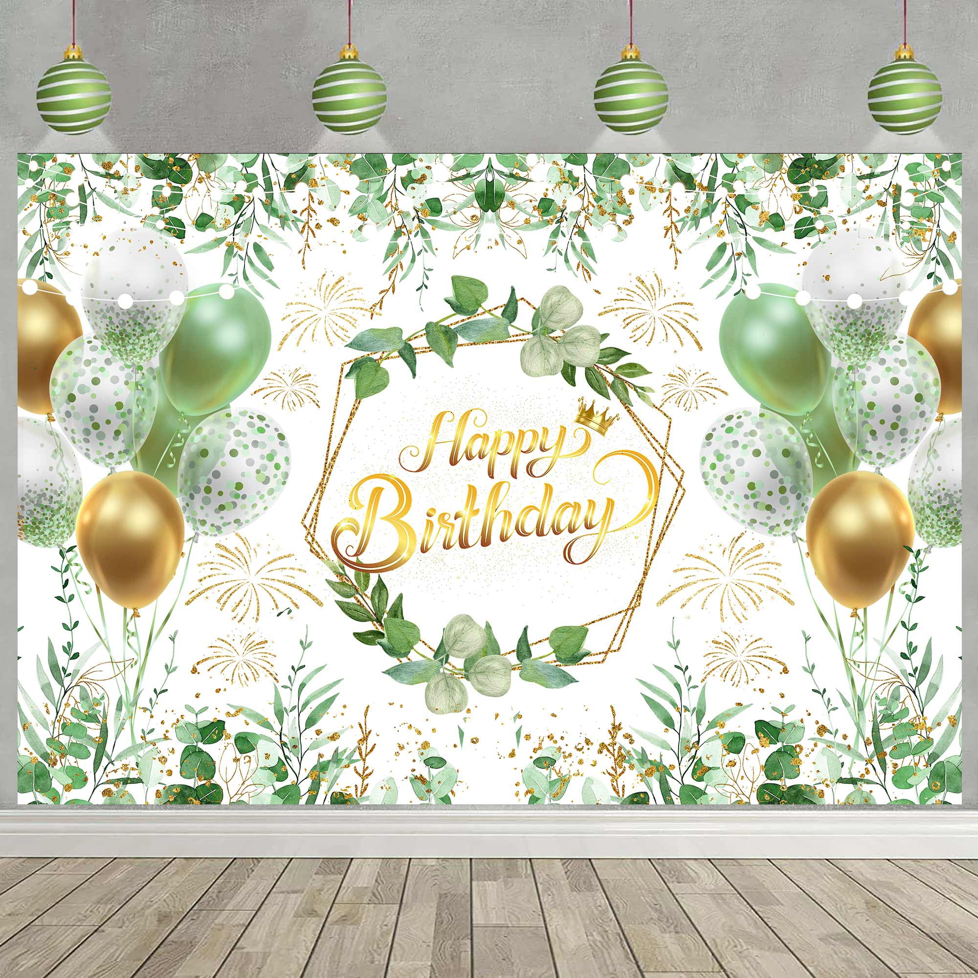 6x4ft Greenery Birthday Backdrop Sage Green Party Decorations Happy ...