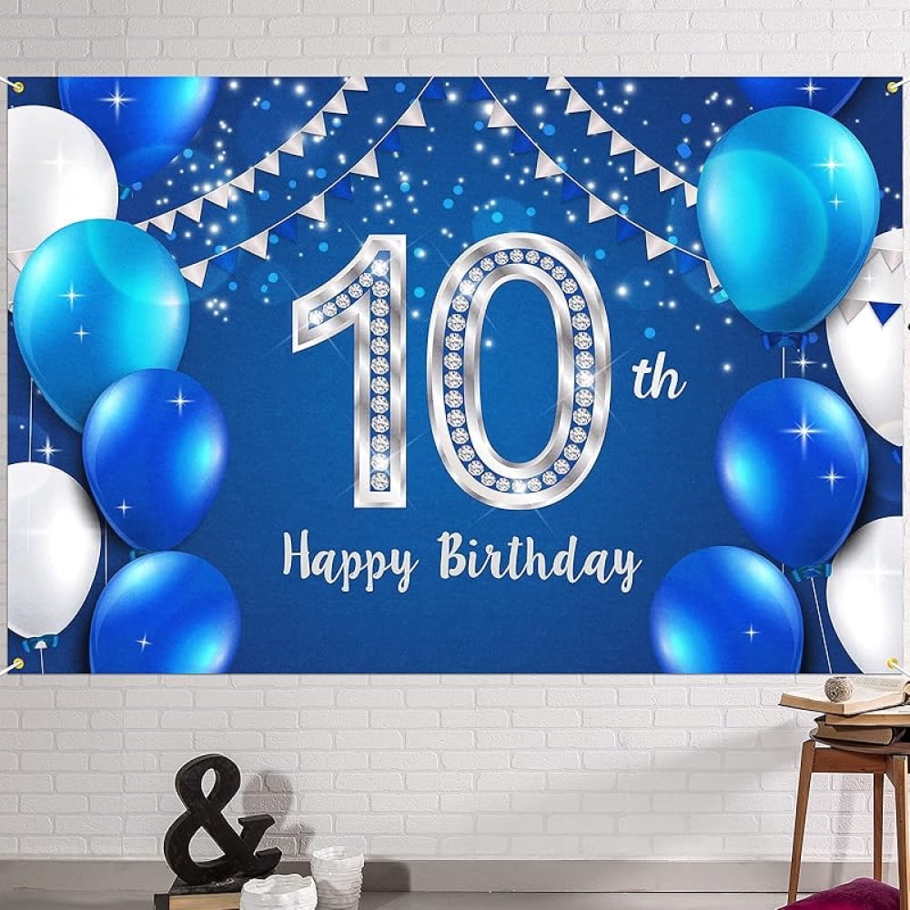 6x4ft Happy 10th Birthday Banner Backdrop - 10 Years Old Birthday ...