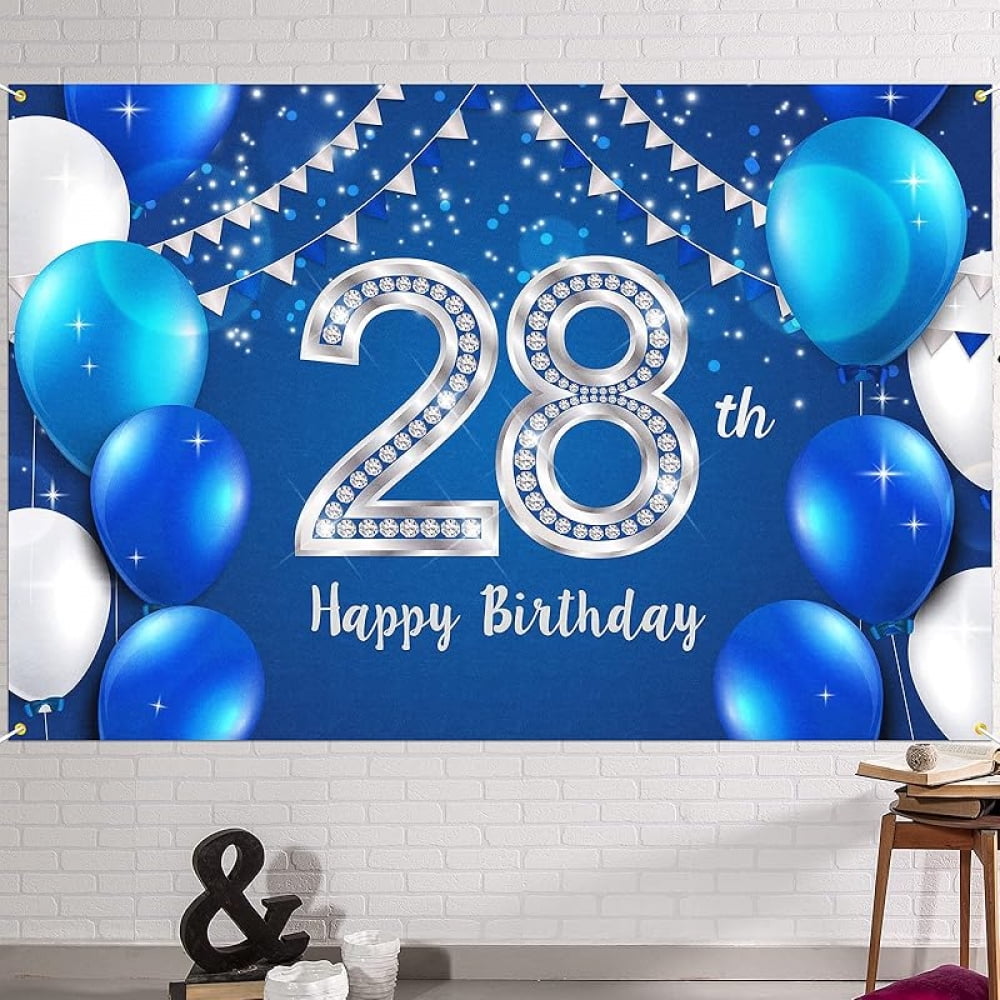 6x4ft Happy 28th Birthday Banner Backdrop - 28 Years Old Birthday ...