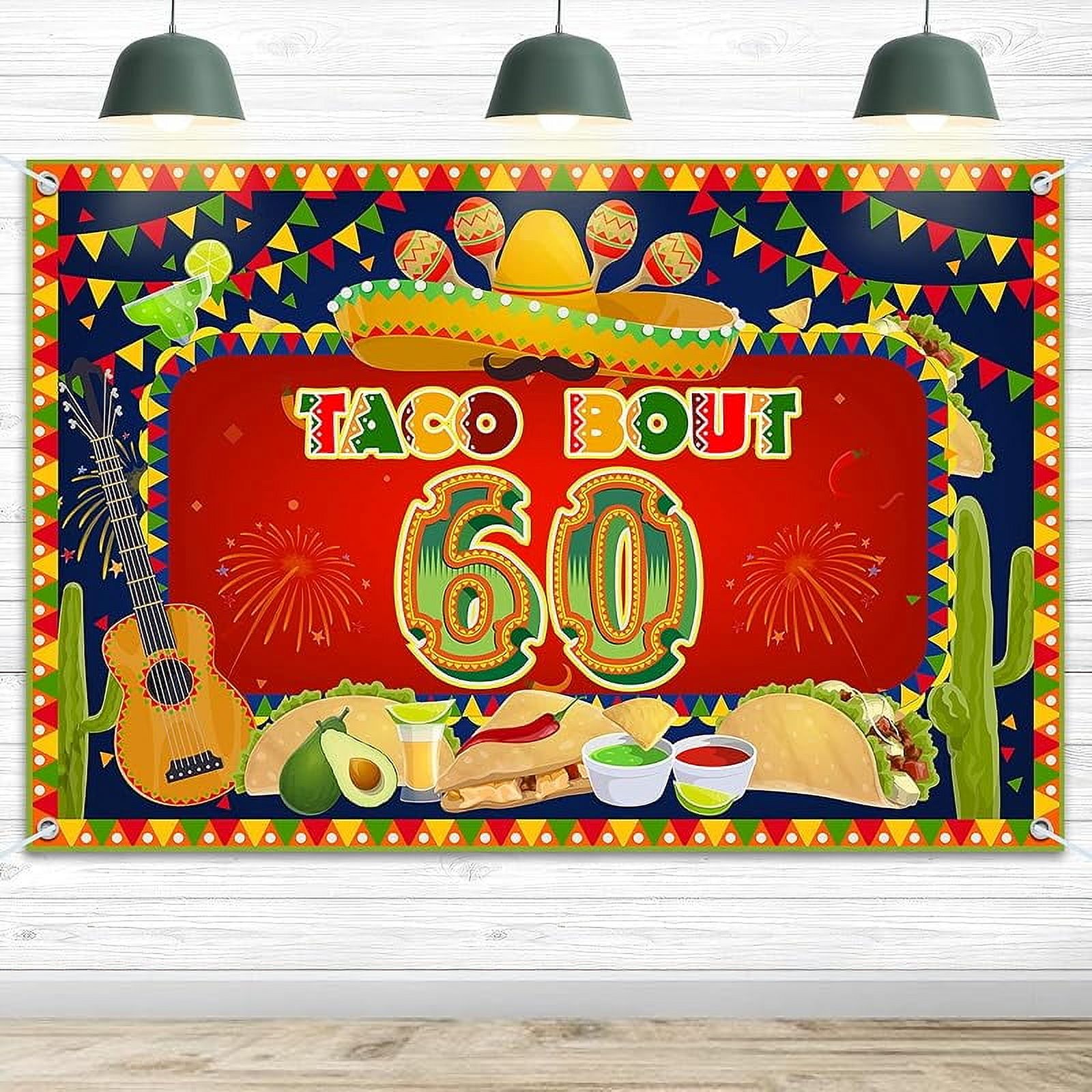 6x4ft Happy 60th Birthday Banner Backdrop - Taco Bout 60 Fiesta Mexican ...