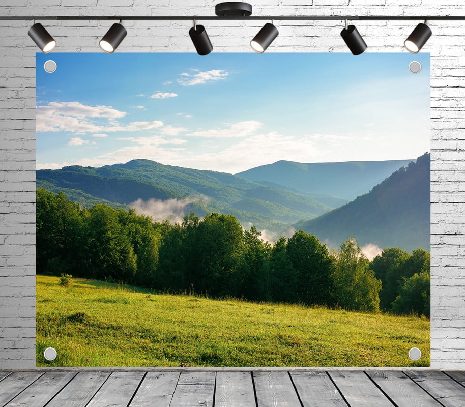 6x4ft Outdoor Background Green Grassland Lush Forest Misty Mountains ...