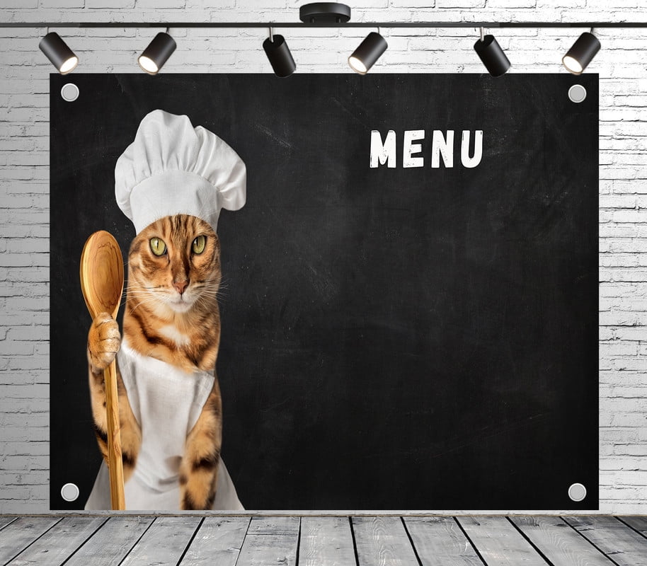 6x4ft Patterned Backdrop Chef Cat Menu Photo Backdrop Chalkboard ...