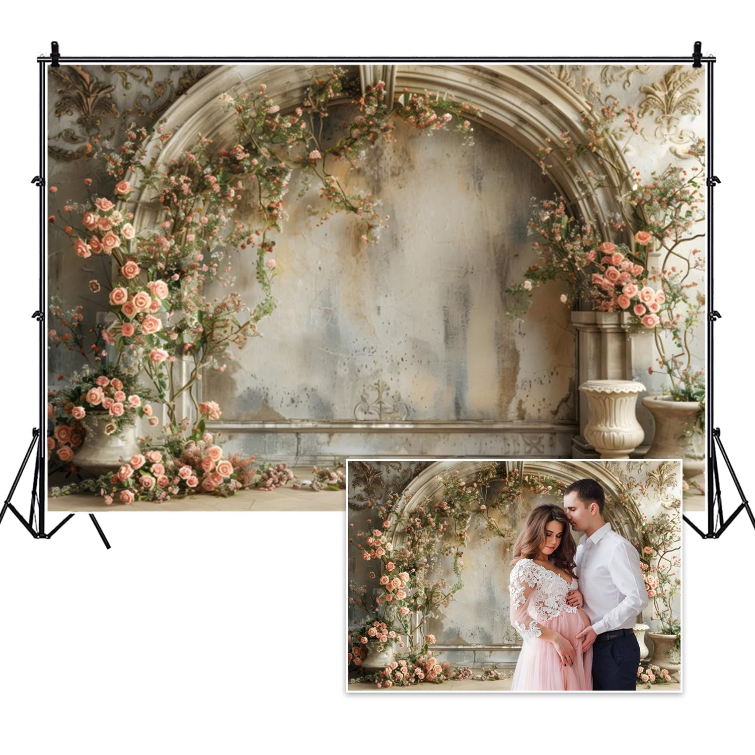 6x4ft Pink Rose Flower Arch Medieval Building Photography Backdrop for ...