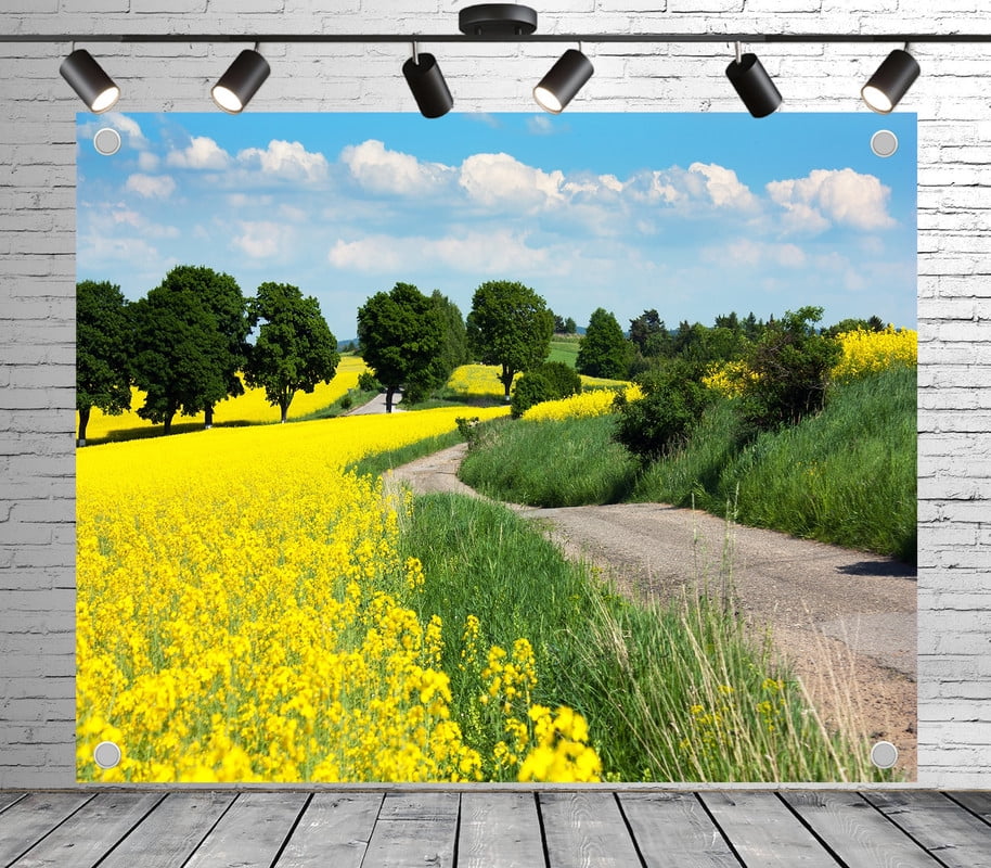 6x4ft Rustic Backdrop Yellow Flower Field Photo Backdrop Floral ...