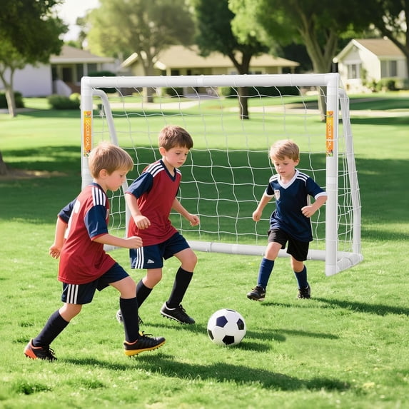 6x4ft Soccer Goals, Foldable PVC Full Size Soccer Goal for Backyard ...
