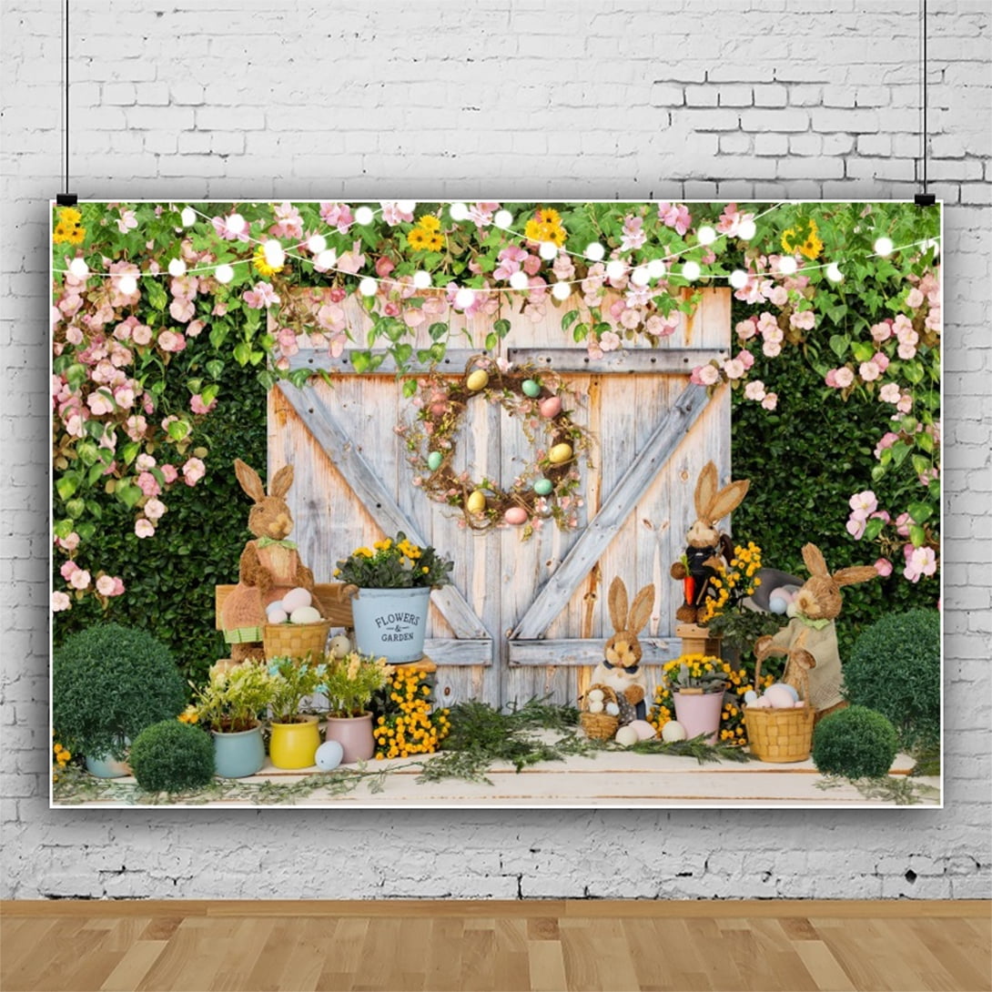 6x4ft Spring Easter Backdrop,Green Grass Barn Photography Background ...