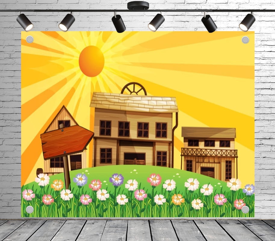 6x4ft Western Backdrop Rustic Town with Flower Field Photo Backdrop for ...
