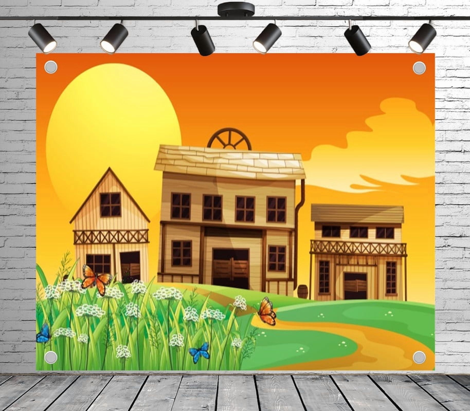 6x4ft Western Backdrop Town with Flower Field Photo Backdrop ...