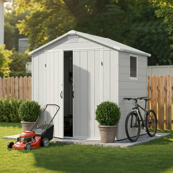 6x4ft Outdoor Plastic Storage Shed with Window,Weather-Resistant, Easy ...