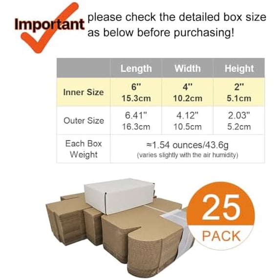 6x4x2'' Small Shipping Boxes 25 Pack, Corrugated Cardboard Mailers for ...